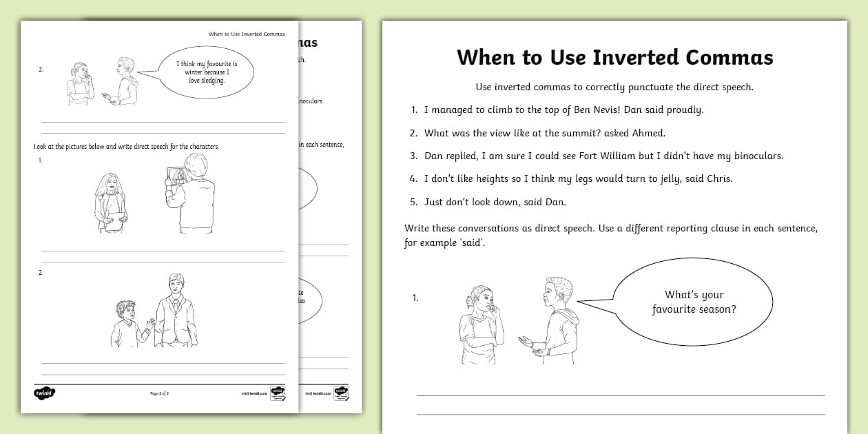 When to Use Inverted Commas Activity Sheet (teacher made)