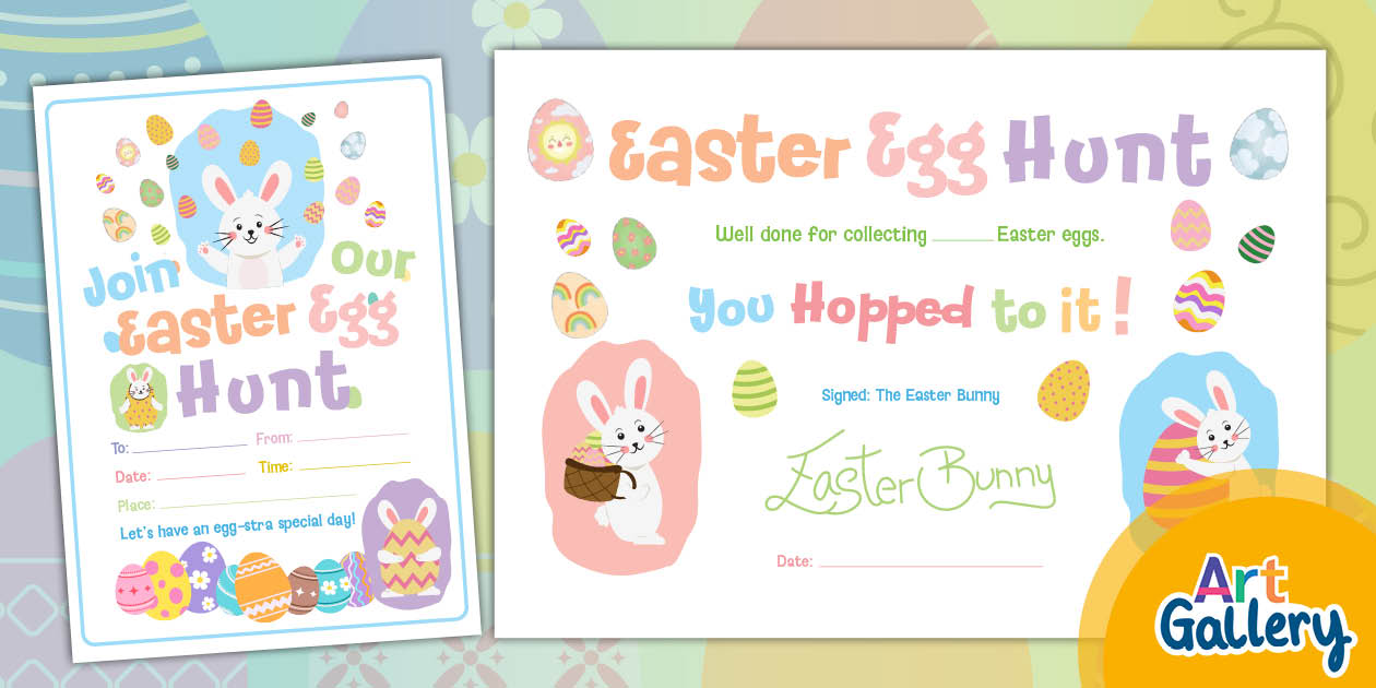 Easter Egg Hunt Invite and Certificate - Twinkl