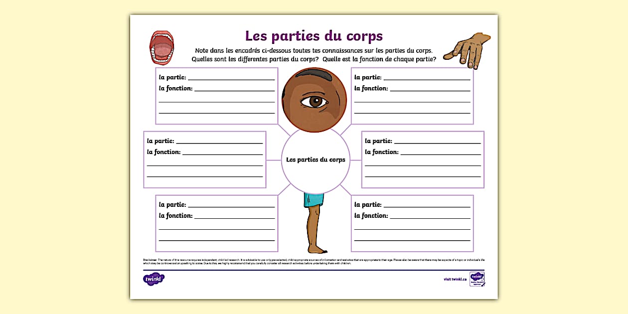 Carte mentale: Les parties du corps (teacher made) - Twinkl