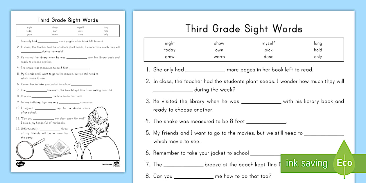 3rd Grade Sight Words Worksheets for Kids | Twinkl USA