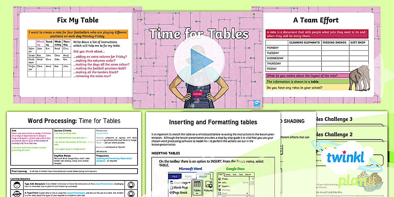Computing: Word Processing: Time for Tables Year 4 Lesson Pack 4