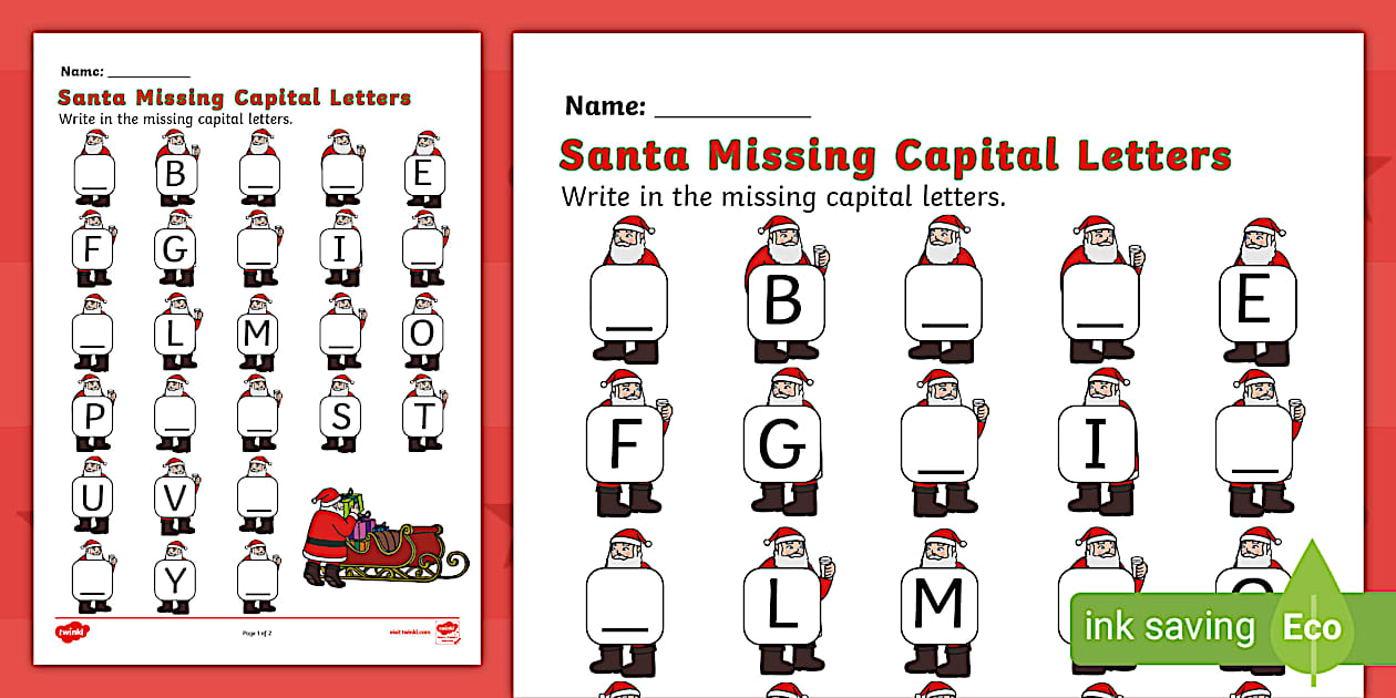 Santa Missing Capital Letters Worksheet | Twinkl | KS1