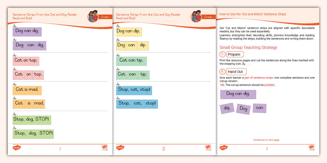 Read and Build Sentence Strips: Cat and Dog (teacher made)