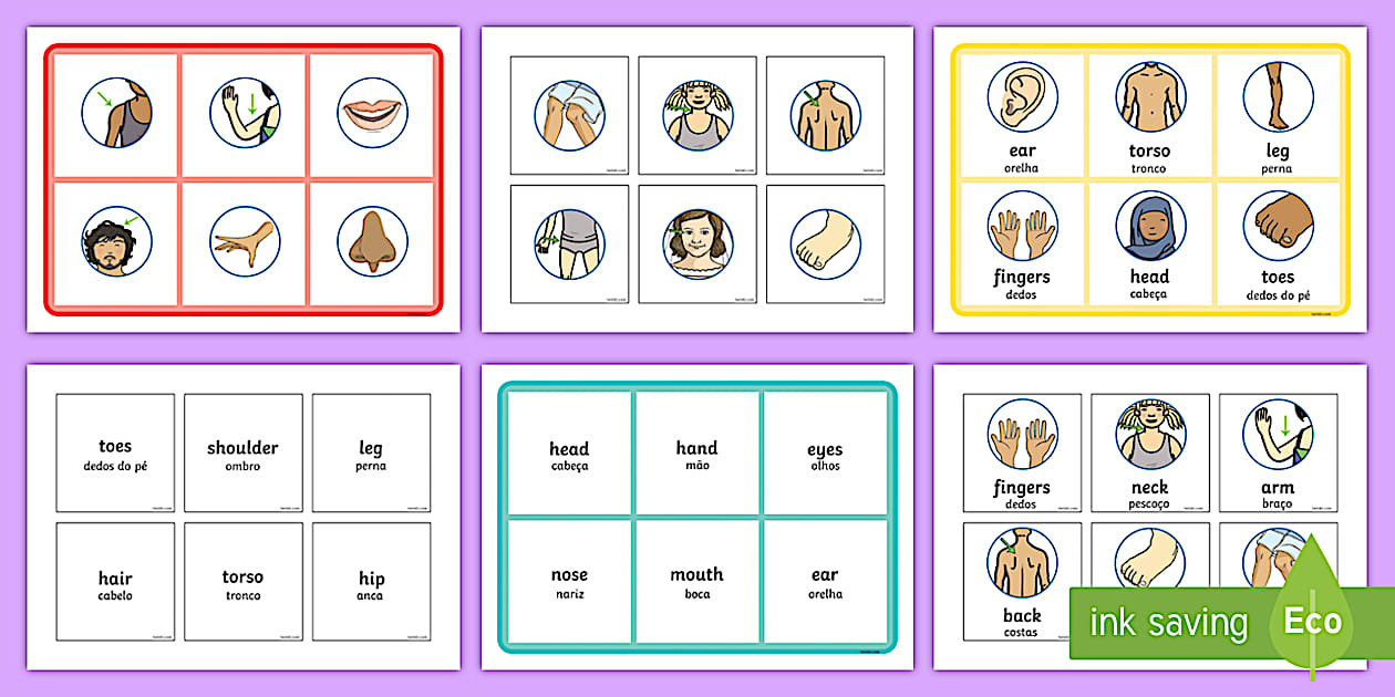 Editable Body Bingo English/Portuguese (teacher made)