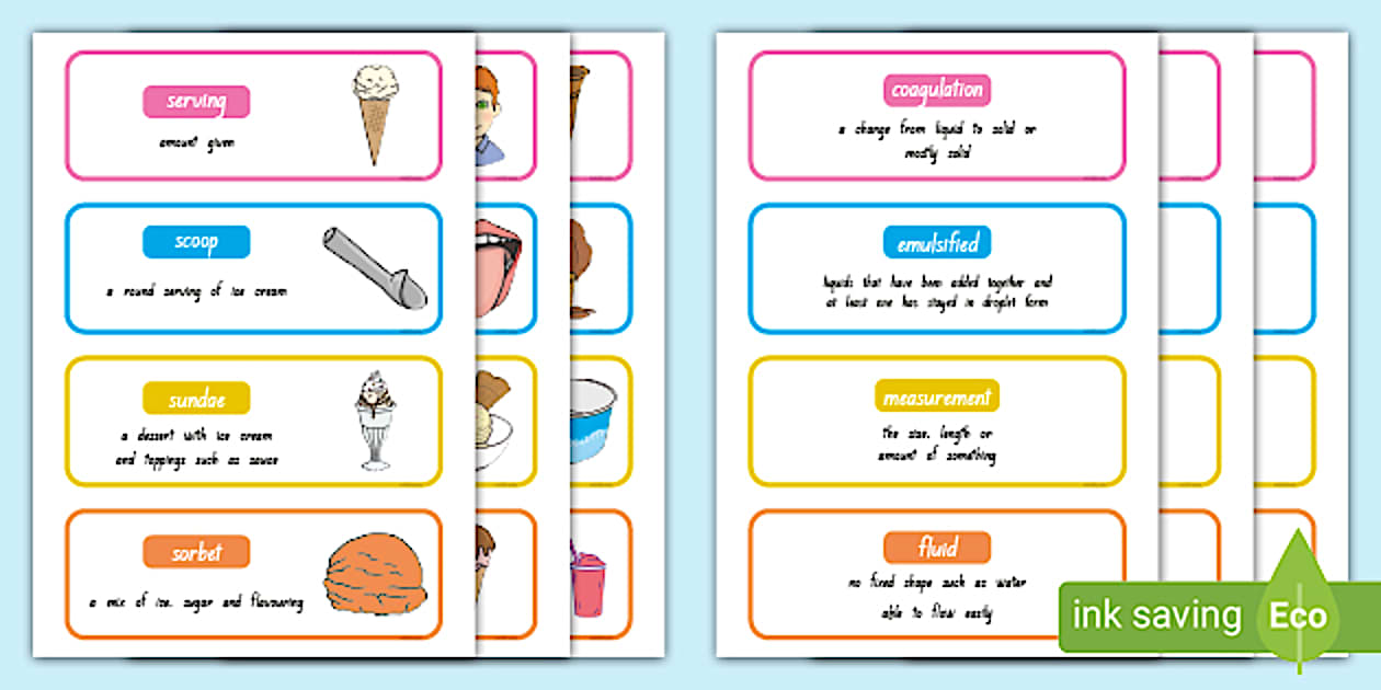 Ice Cream Parlour Vocabulary Definitions