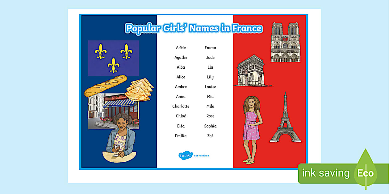 👉 Popular Girls' Names in France Display Poster
