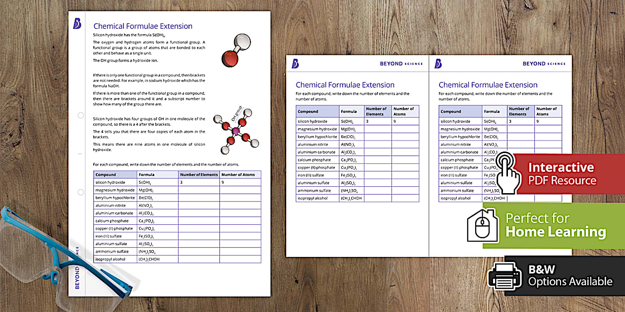 Chemical Formulae Extension Worksheet | KS3 | Beyond