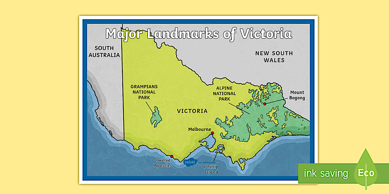 Australian States and Territories - Major Landmarks of Victoria Map
