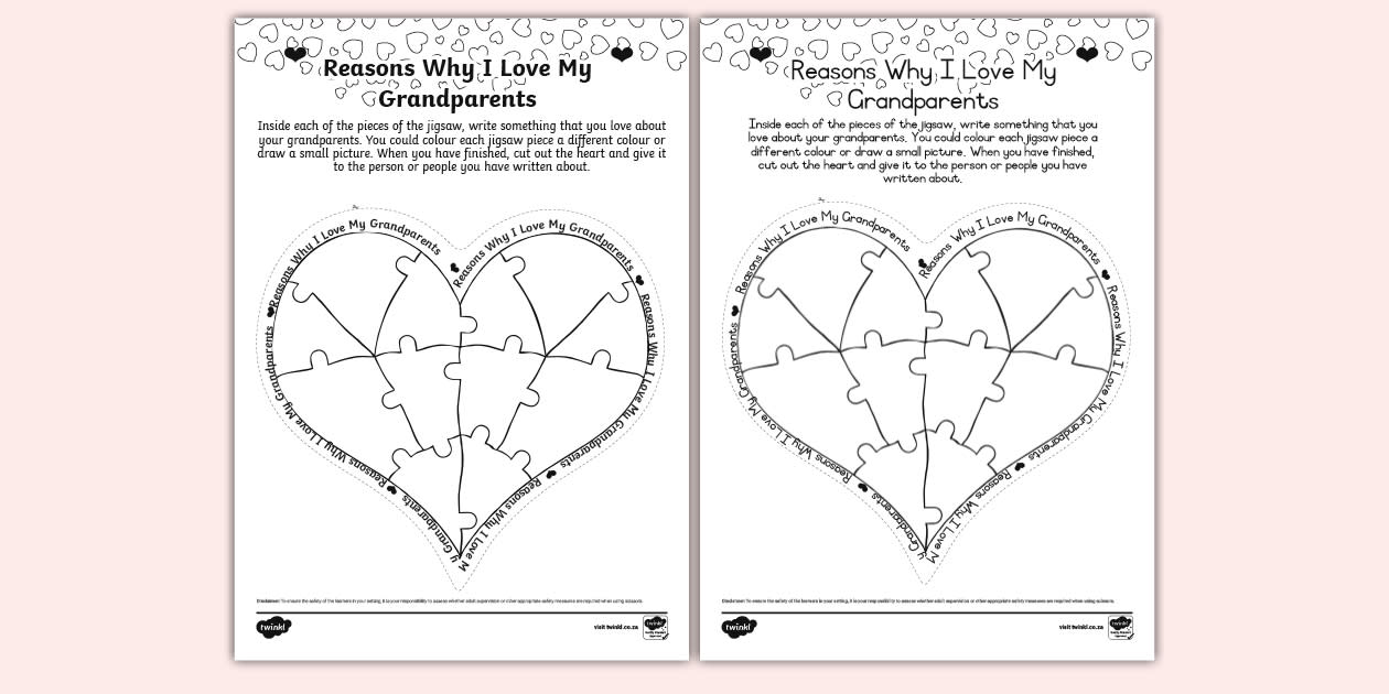Reasons Why I Love My Grandparents Worksheet - Twinkl