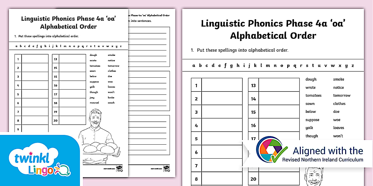 Linguistic Phonics Phase 4a 'oa' Alphabetical Order