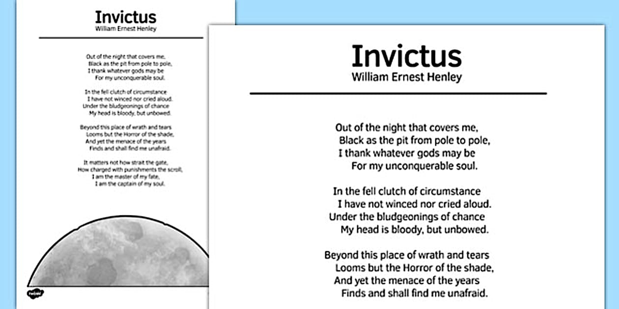 'Invictus' by William Ernest Henley Poem | Twinkl