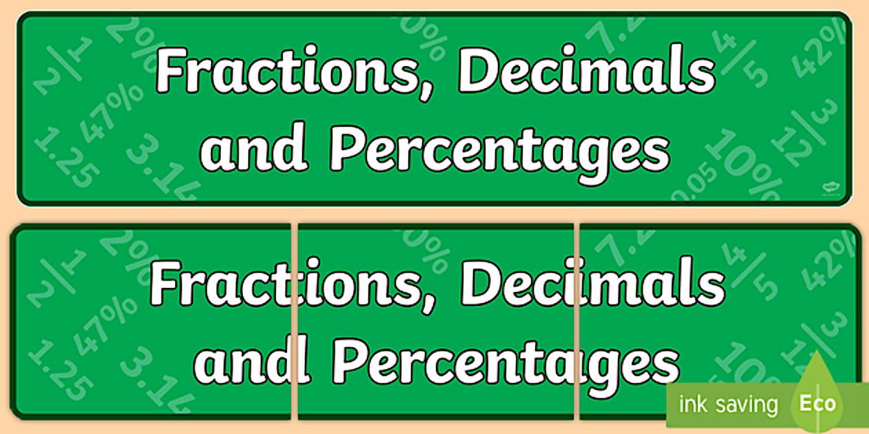 Fractions Decimals and Percentages Display Banner - Twinkl