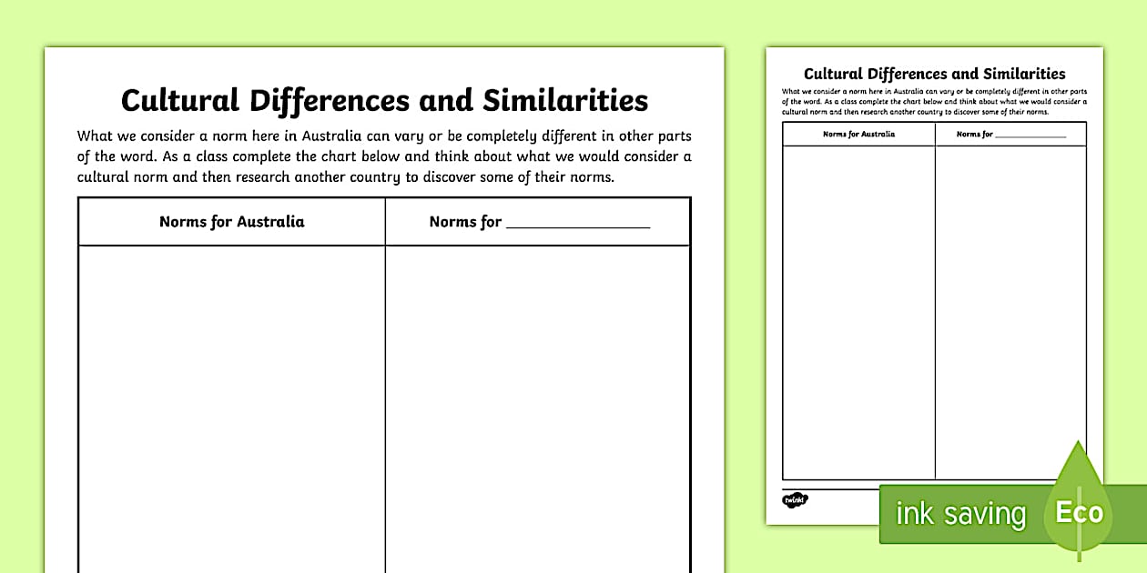 Cultural Differences and Similarities Worksheet