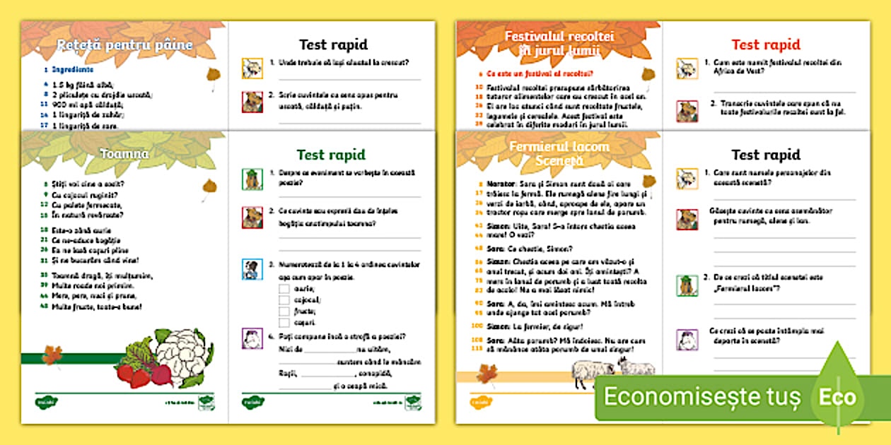 Clasa a II-a: Toamna și recolta – Pachet cu resurse