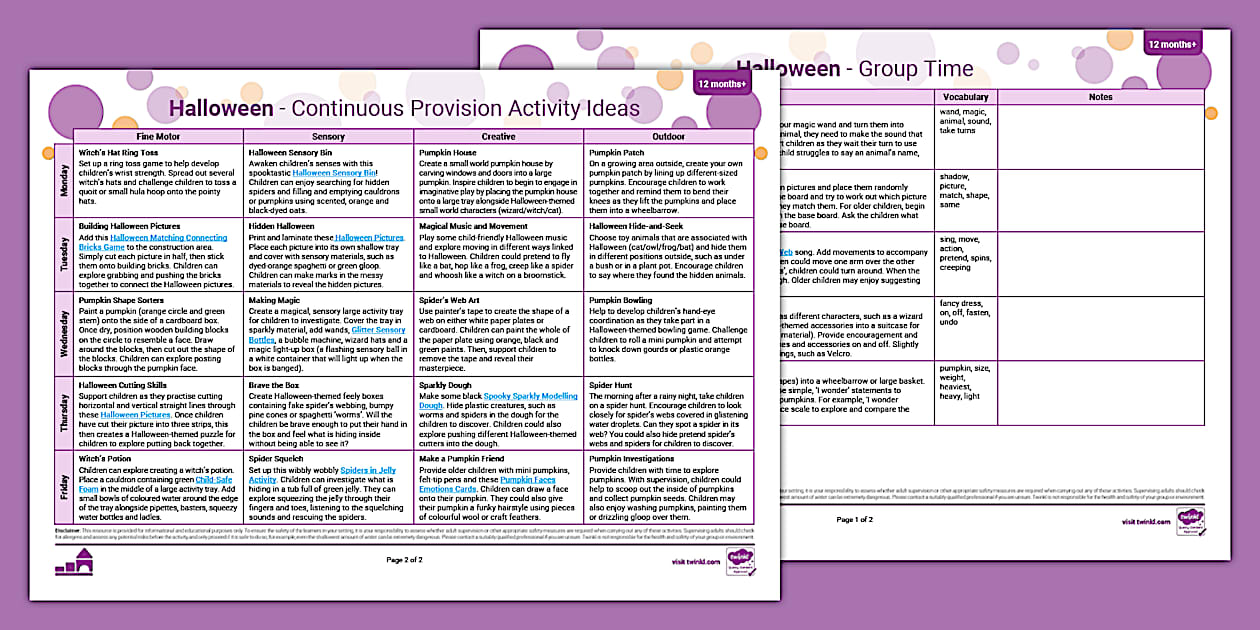 EYFS Toddler Room Planning: Halloween (teacher made)