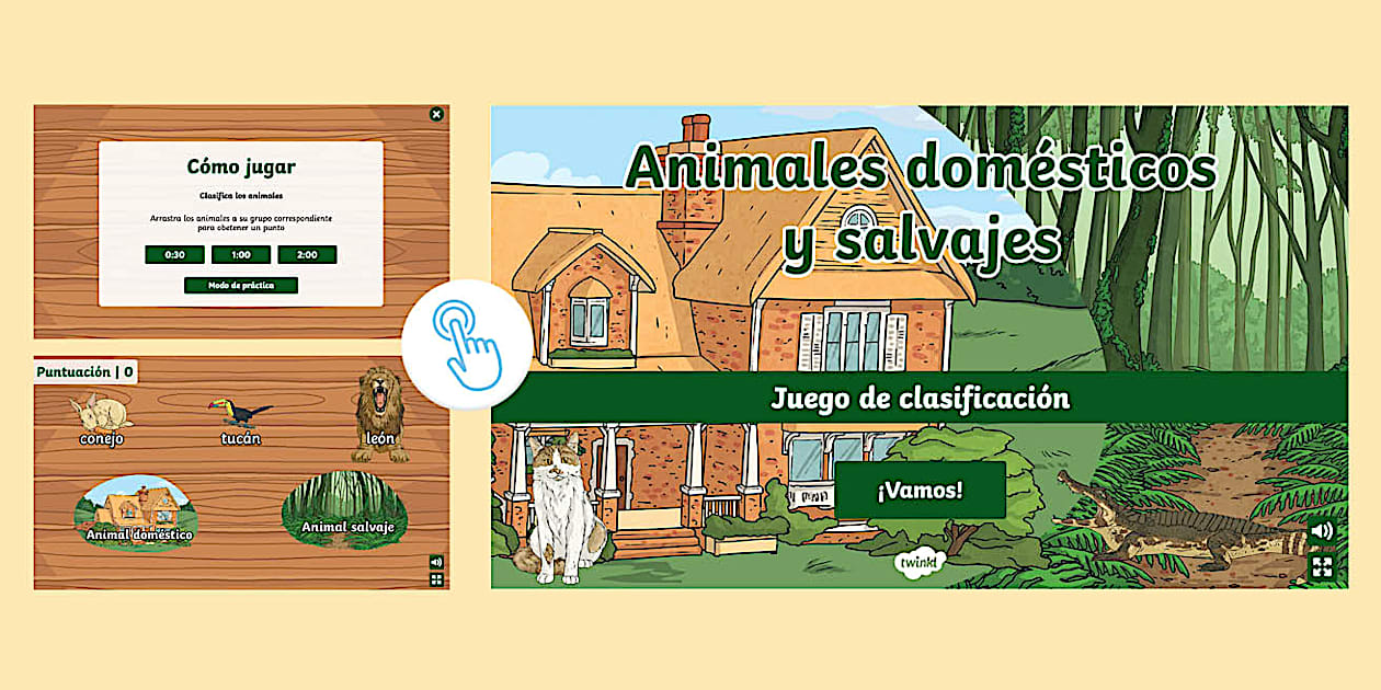Juego interactivo: Clasificar animales domésticos y salvajes