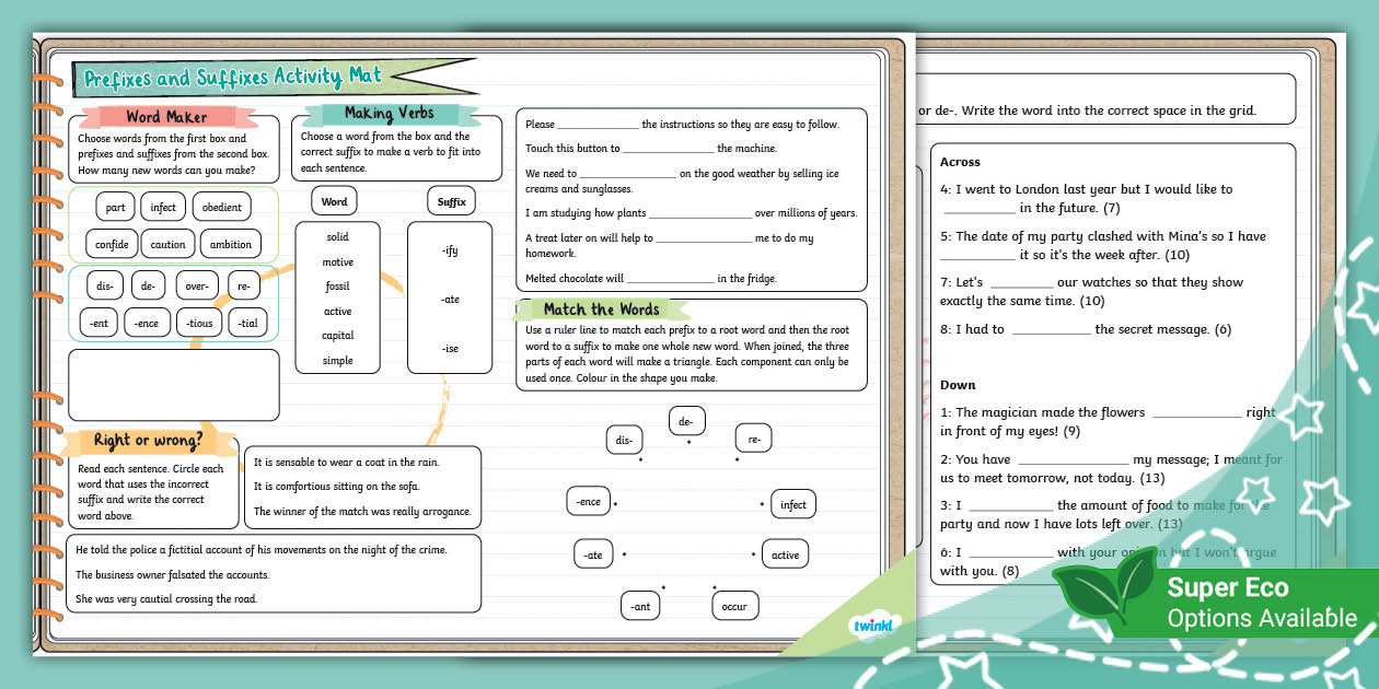 Prefixes and Suffixes Activity Mat (Ages 9 - 11)