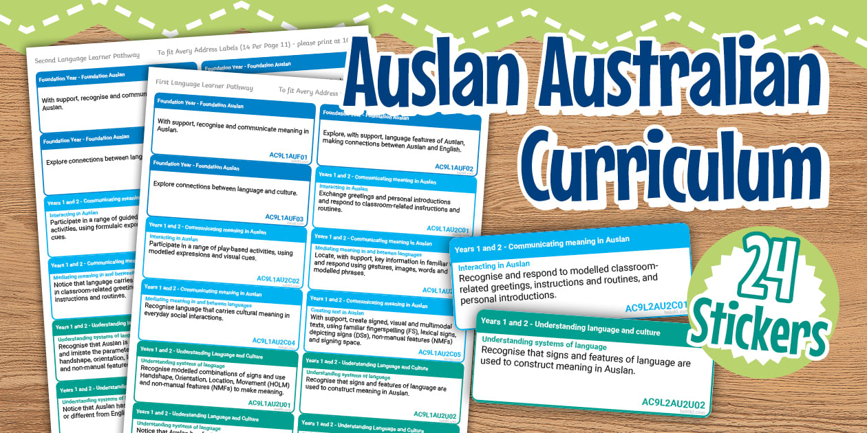 Australian Curriculum Auslan F-2 Learning Outcomes Stickers