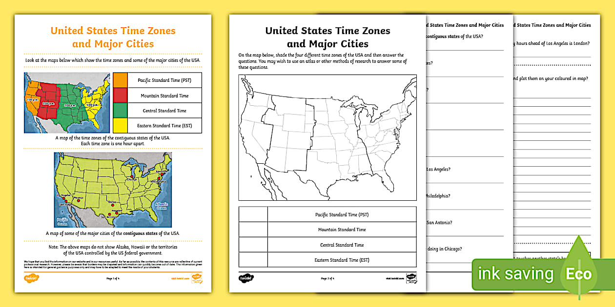 United States Time Zones Activity | Twinkl Time Zones Task