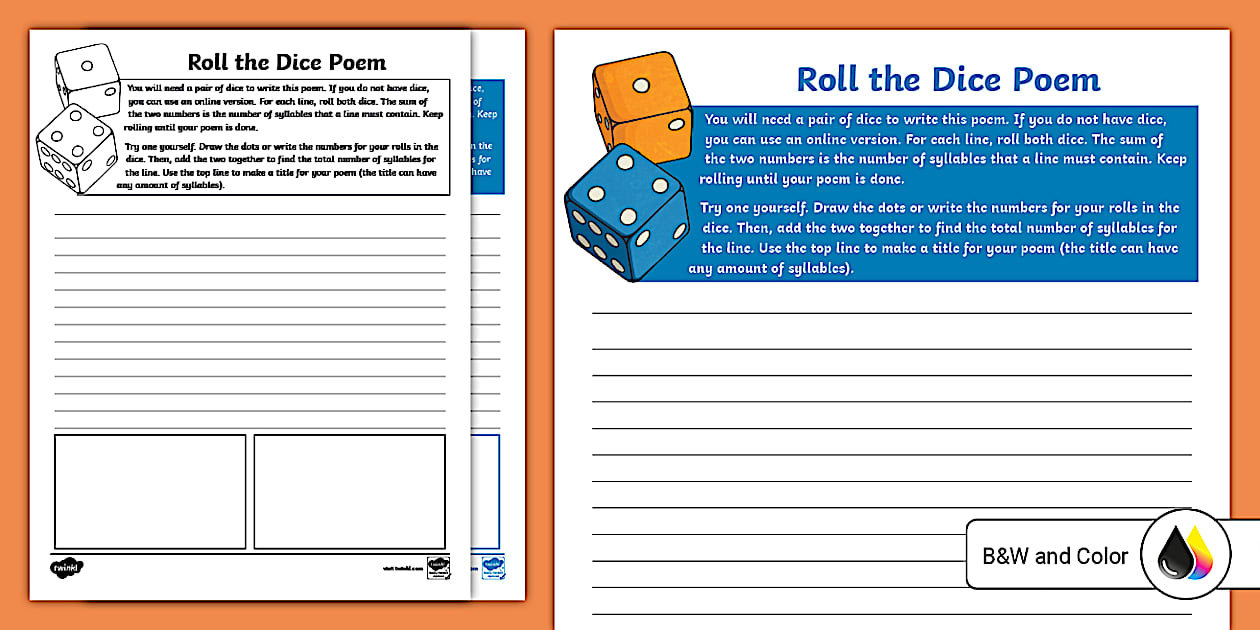 Roll the Dice Poem Worksheet for 6th-8th Grade - Twinkl