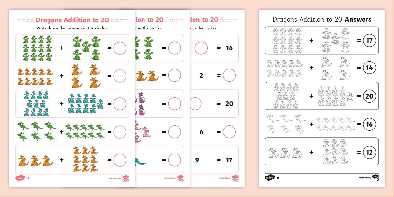 👉 Dragon Up to 20 Addition Sheet (teacher made) - Twinkl