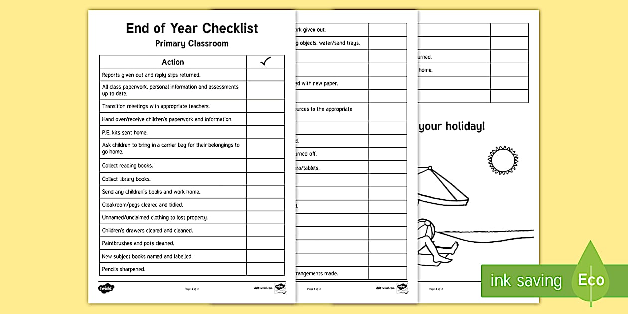 Editable End of Year Teacher Checklist (teacher made)