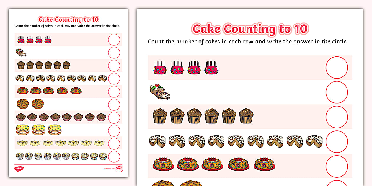 Cake Counting to 10 Activity Sheet (Teacher-Made) - Twinkl