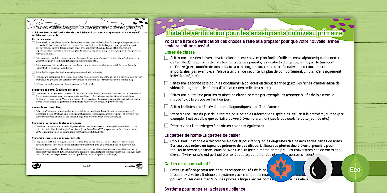 Back to School Primary Teacher Checklist French - Twinkl