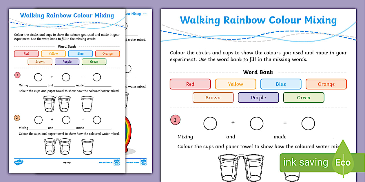 Walking Rainbow Colour Mixing Worksheet (teacher made)