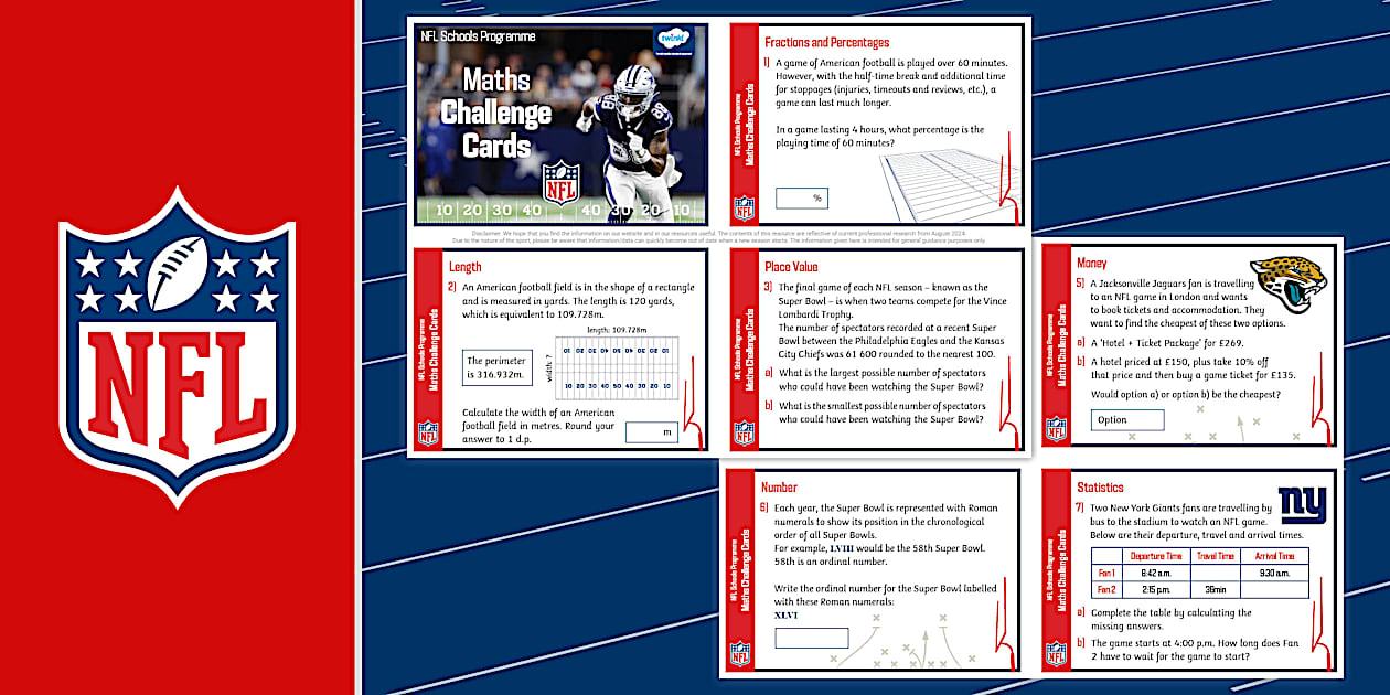 FREE! - 👉 NFL: American Football Maths Challenge Cards [Ages 9-11]