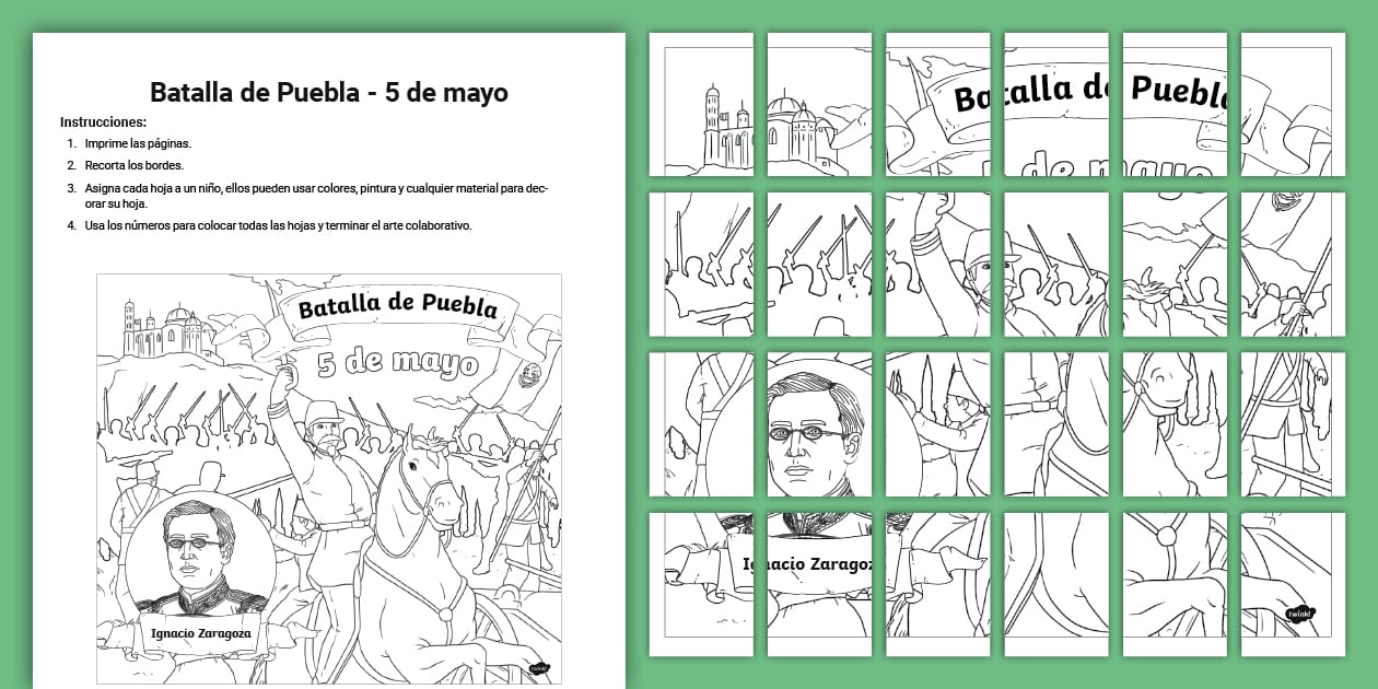 Personajes de la Batalla de Puebla para colorear - Twinkl