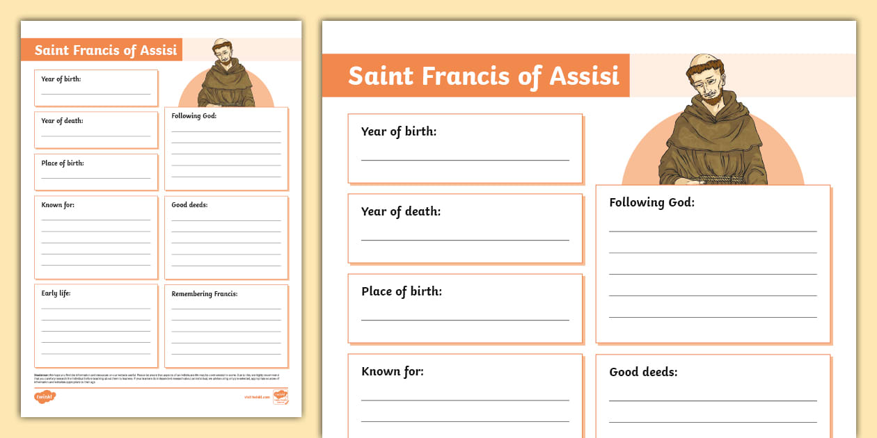 Saint Francis of Assisi Fact File Template,Saint Francis
