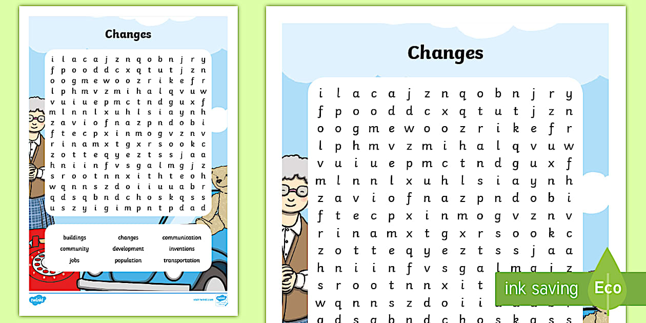 Changes Word Search - AC9HS2K02 (teacher made) - Twinkl