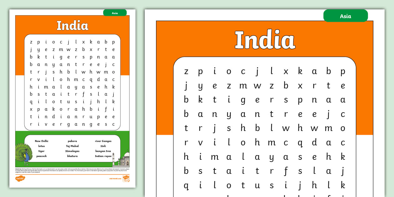 KS1 India Word Search (teacher made) - Twinkl