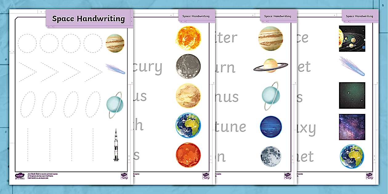 Originals Explorers: Space Handwriting Worksheets - Twinkl