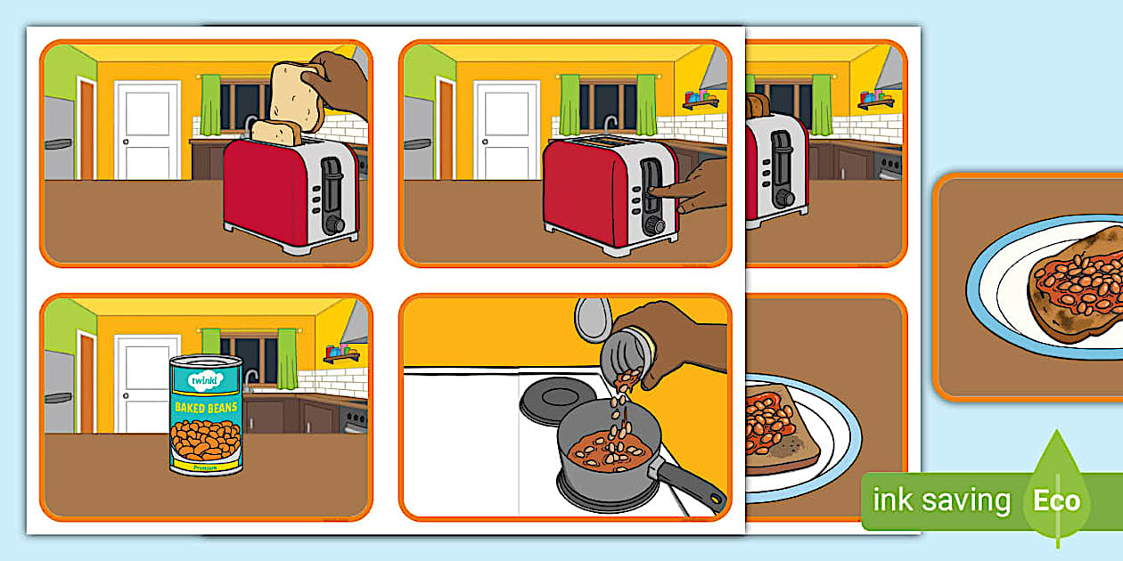 Sequencing Cards Making Beans on Toast - Twinkl