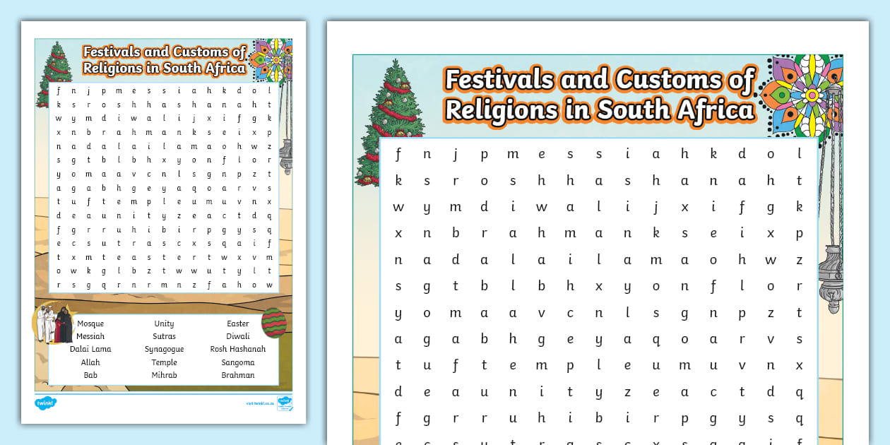 Festivals and Customs of Religions Word Search - Twinkl