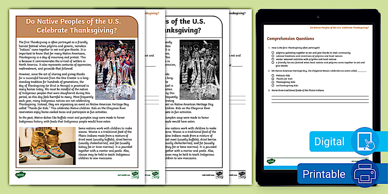 Do Native Peoples of America Celebrate Thanksgiving Reading Comprehension
