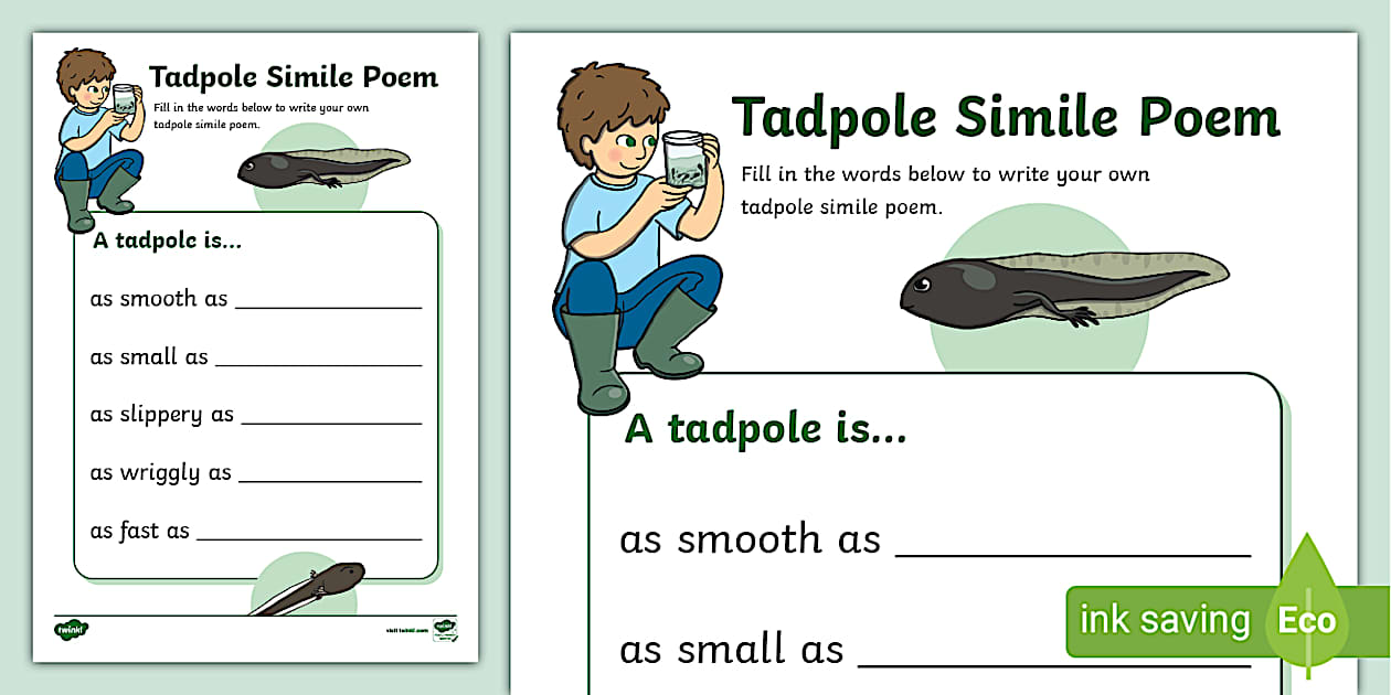 Tadpole Simile Poem Writing Template (teacher made) - Twinkl