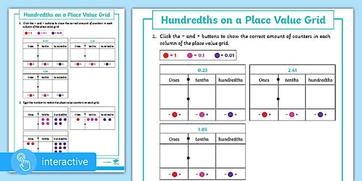 👉 Supports White Rose Y4: Hundredths on a Place Value Grid