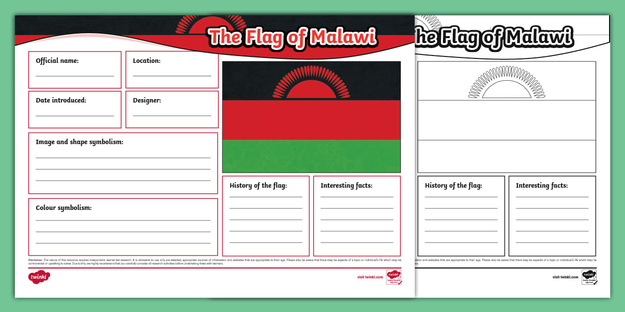 Malawi Flag Fact File Template - Geography (teacher made)