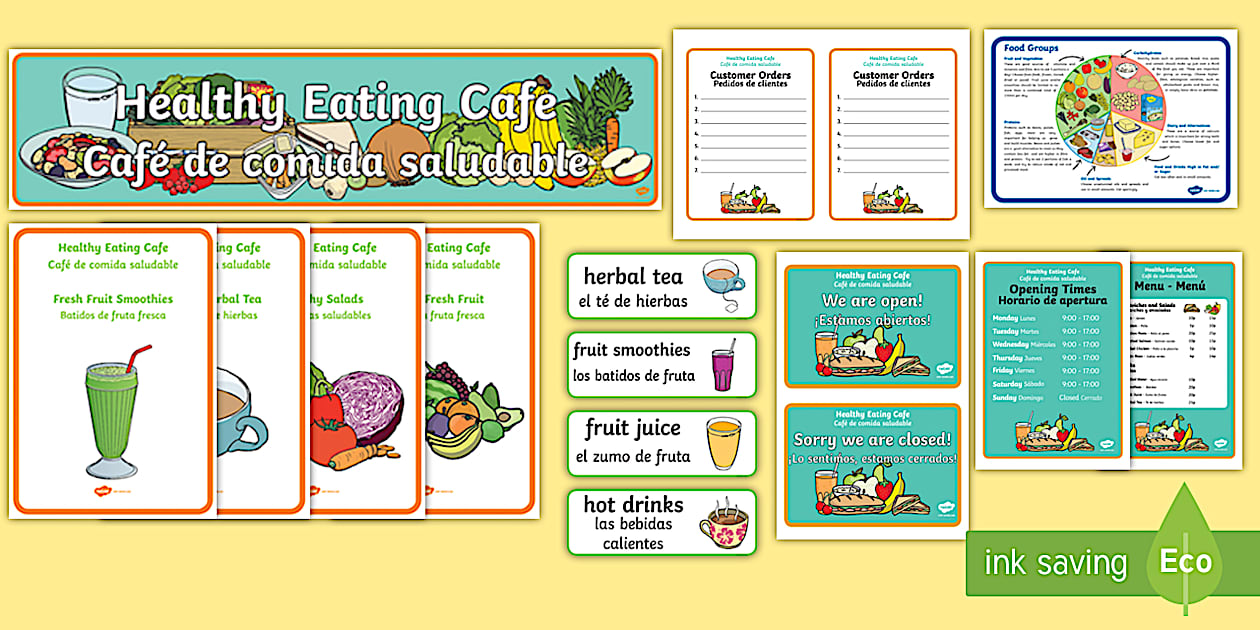 Healthy Eating Cafe Role-Play Pack English/Spanish - Twinkl