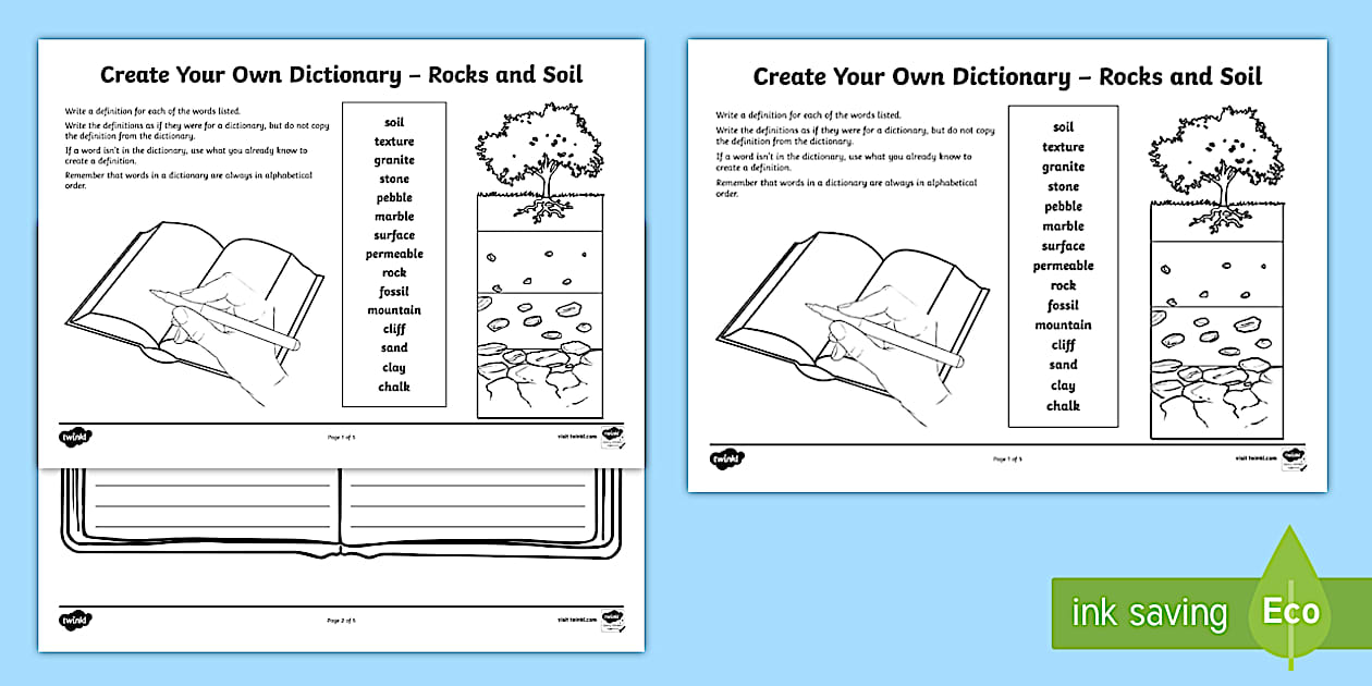 Rocks and Soil Create Your Own Dictionary Activity - Twinkl