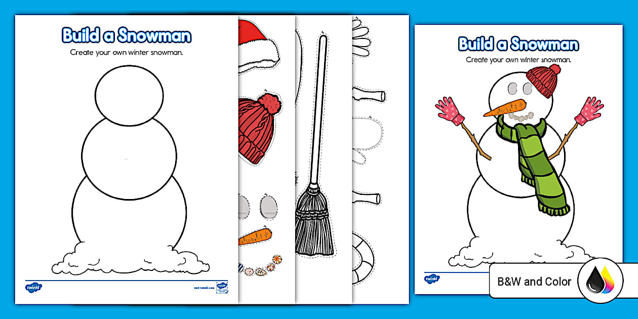 Build a Snowman Cutting Skills Activity Worksheet - Twinkl