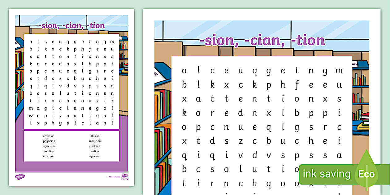 -sion, -tion, -cian Word Search | KS2 Spelling and Grammar