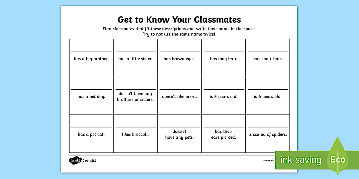 Get to Know Your Classmates Activity (teacher made) - Twinkl