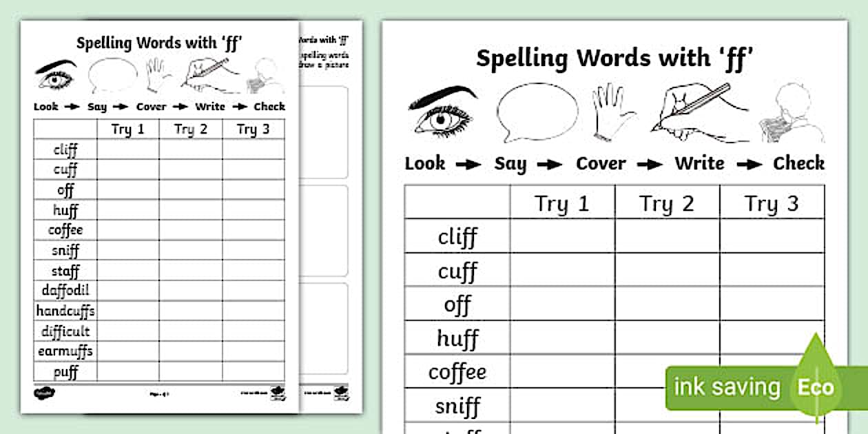 'ff' Spelling List Activity Sheets (teacher made) - Twinkl