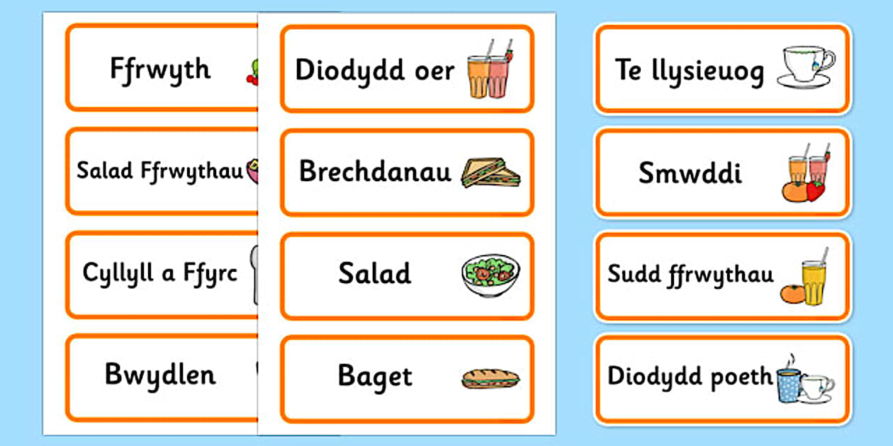 Cardiau fflach chwarae rol Caffi Bwyta'n iach