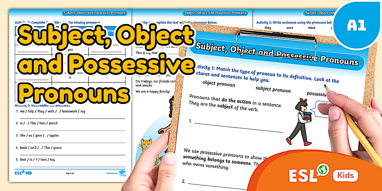 ESL Pronouns Activity Sheet for Kids