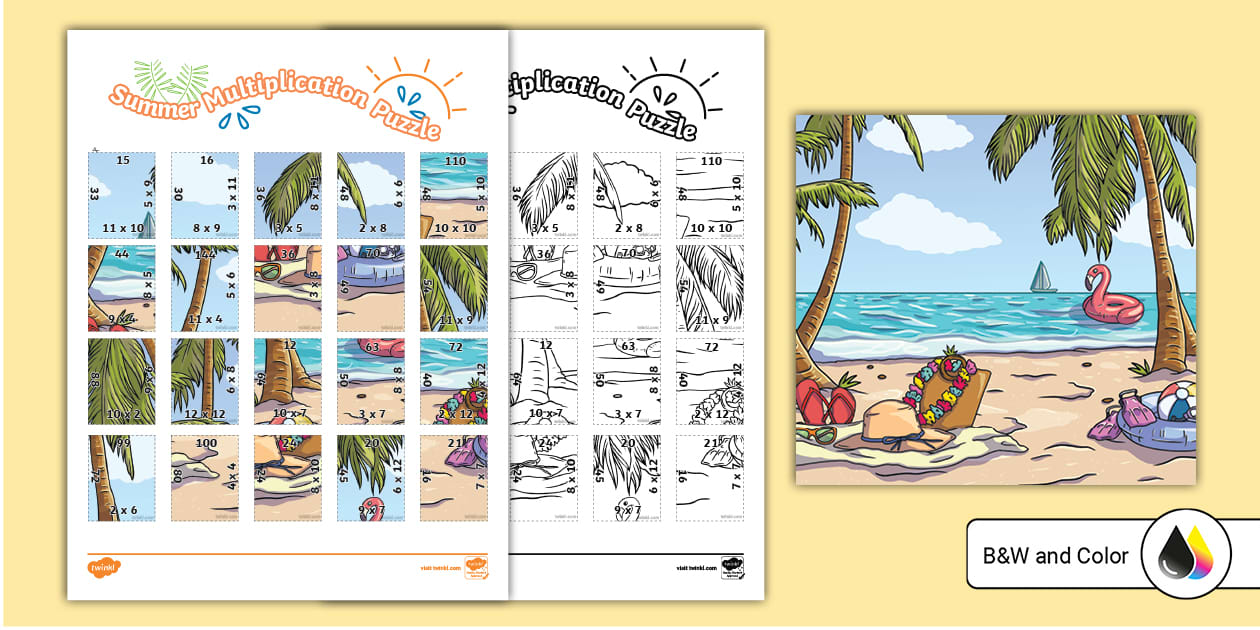 Summer Multiplication to 12x Puzzle (teacher made) - Twinkl